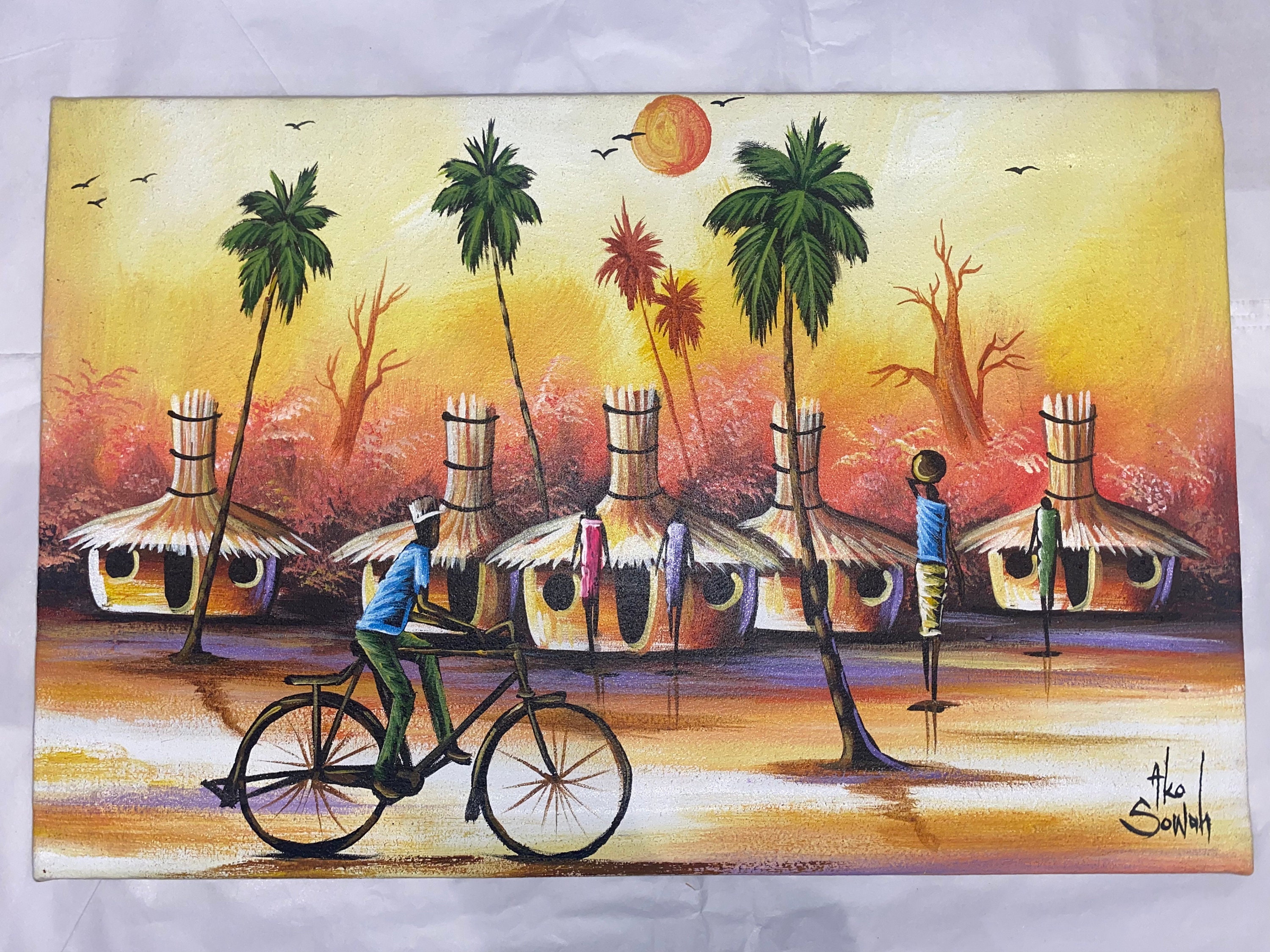 African Village Scene Painting