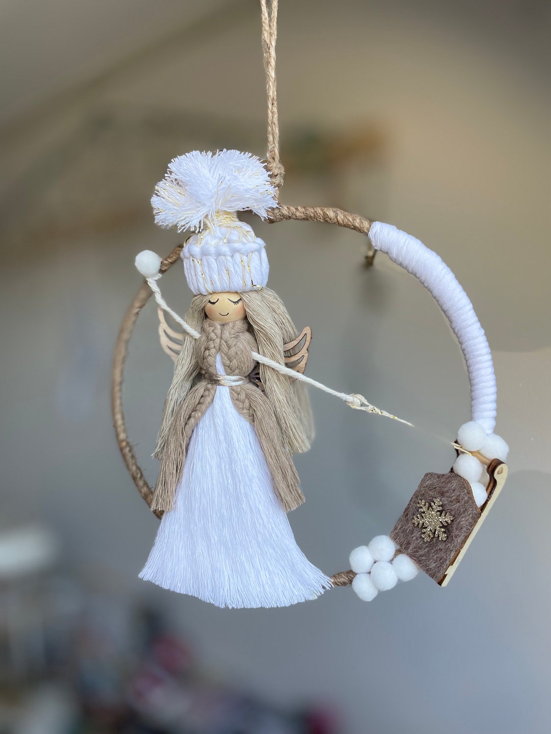 Angel Macrame Decoration Tree Ornament Gift Present Macrame Doll Window ...