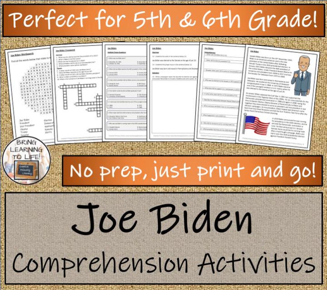 Joe Biden Close Reading Comprehension Activities 5th Grade & 6th Grade ...