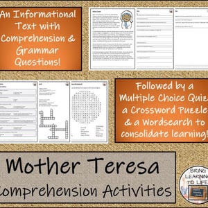 Mother Teresa Close Reading Comprehension Activities 5th Grade & 6th ...