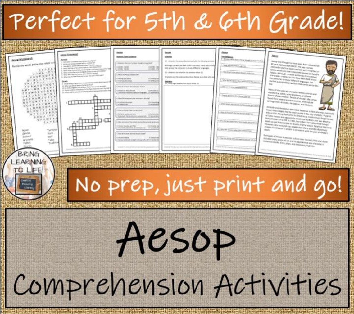 Aesop Close Reading Comprehension Activities | 5th Grade & 6th Grade - Etsy