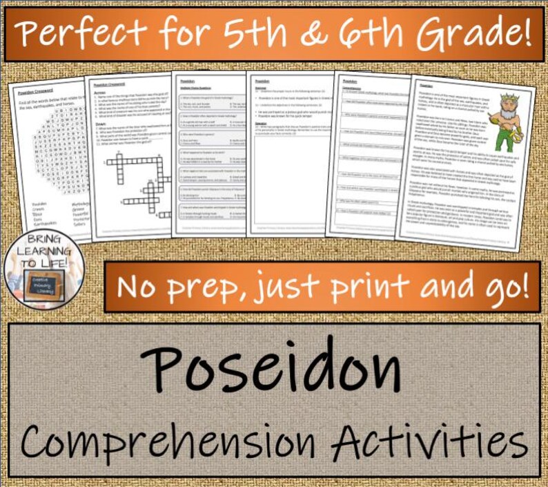 Poseidon Close Reading Comprehension Activities | 5th Grade & 6th Grade ...