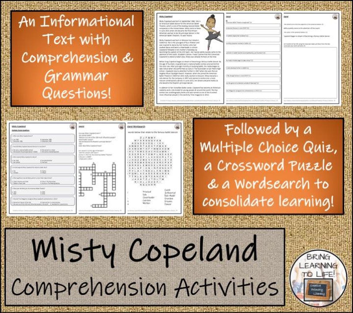 Misty Copeland Close Reading Comprehension Activities | 5th Grade & 6th ...