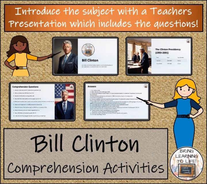Bill Clinton Close Reading Comprehension Activities | 5th Grade & 6th ...