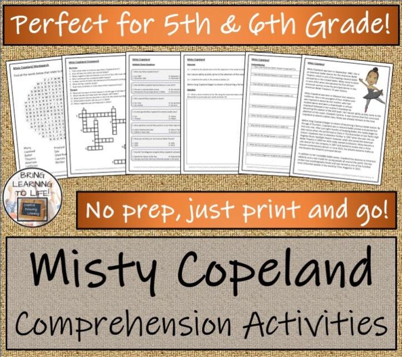 Misty Copeland Close Reading Comprehension Activities | 5th Grade & 6th ...