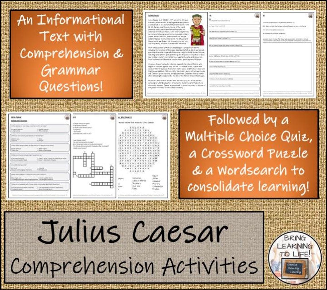 Julius Caesar Close Reading Comprehension Activities | 5th Grade & 6th ...