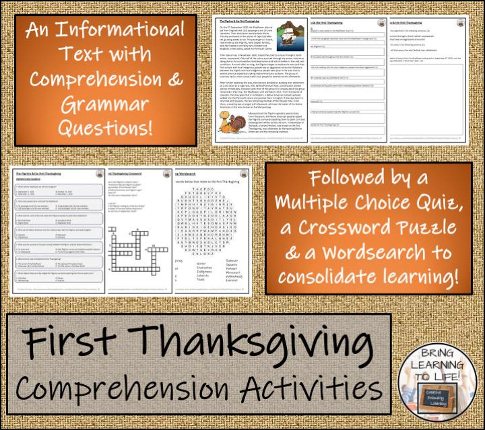 First Pilgrims and Thanksgiving Close Reading Comprehension Activities ...