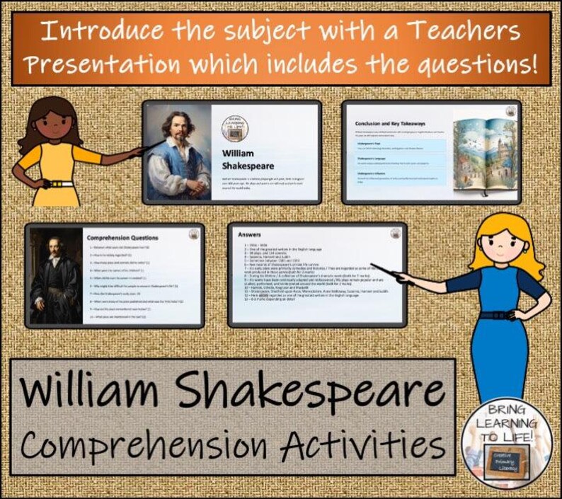 William Shakespeare Close Reading Comprehension Activities 5th Grade ...