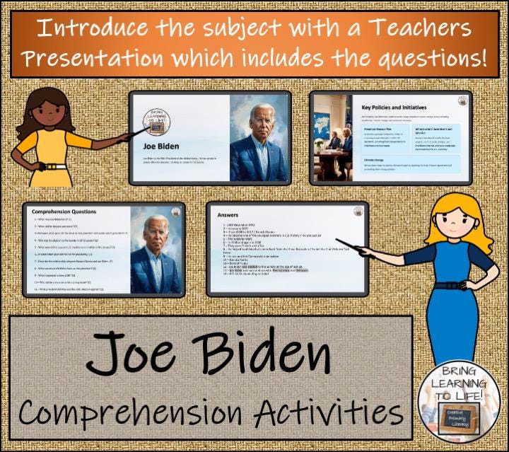 Joe Biden Close Reading Comprehension Activities 5th Grade & 6th Grade ...