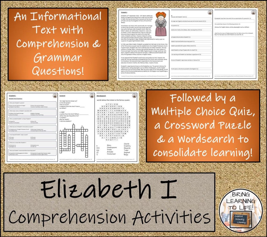 Queen Elizabeth I Close Reading Comprehension Activities | 5th Grade ...