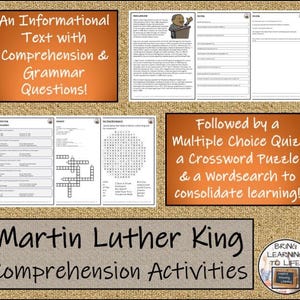 Martin Luther King Close Reading Comprehension Activities | 5th Grade ...
