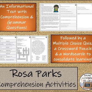 Rosa Parks Close Reading Comprehension Activities | 5th Grade & 6th ...