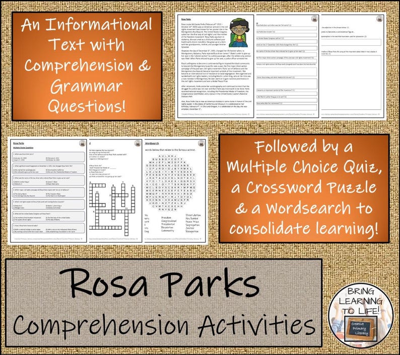 Rosa Parks Close Reading Comprehension Activities | 5th Grade & 6th ...
