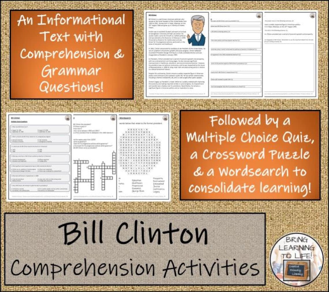 Bill Clinton Close Reading Comprehension Activities | 5th Grade & 6th ...