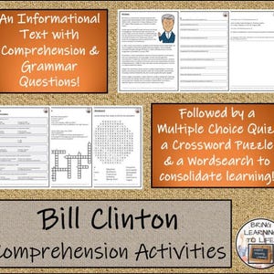 Bill Clinton Close Reading Comprehension Activities | 5th Grade & 6th ...