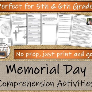 Memorial Day Close Reading Comprehension Activities | 5th Grade & 6th ...
