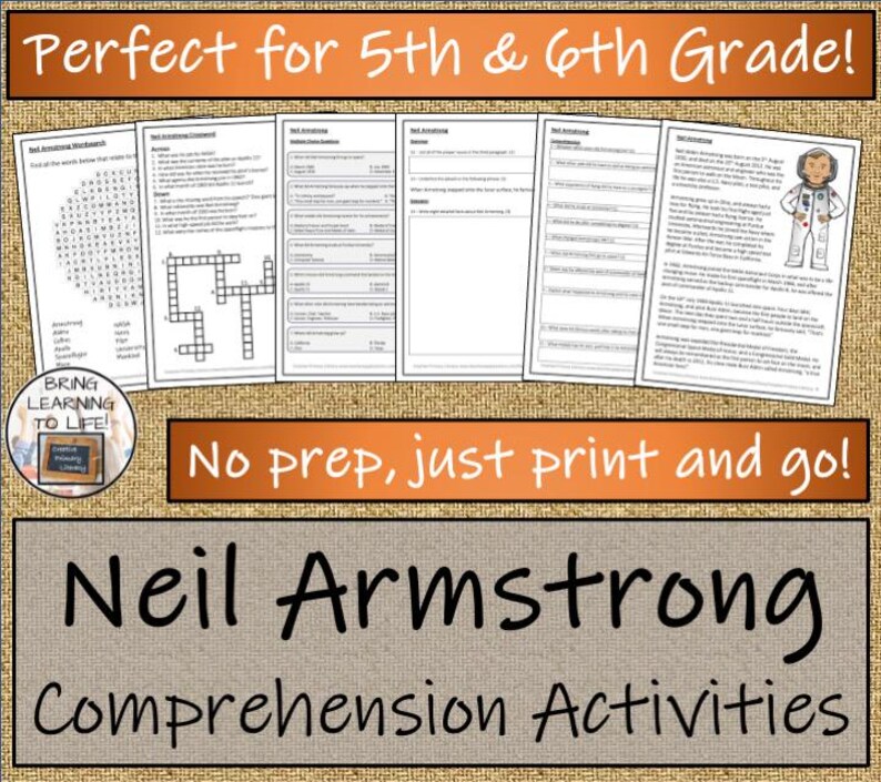 Neil Armstrong Close Reading Comprehension Activities | 5th Grade & 6th ...