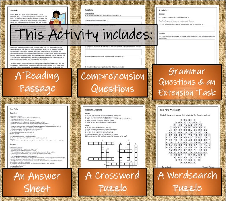 Rosa Parks Close Reading Comprehension Activity 5th Grade & 6th Grade ...