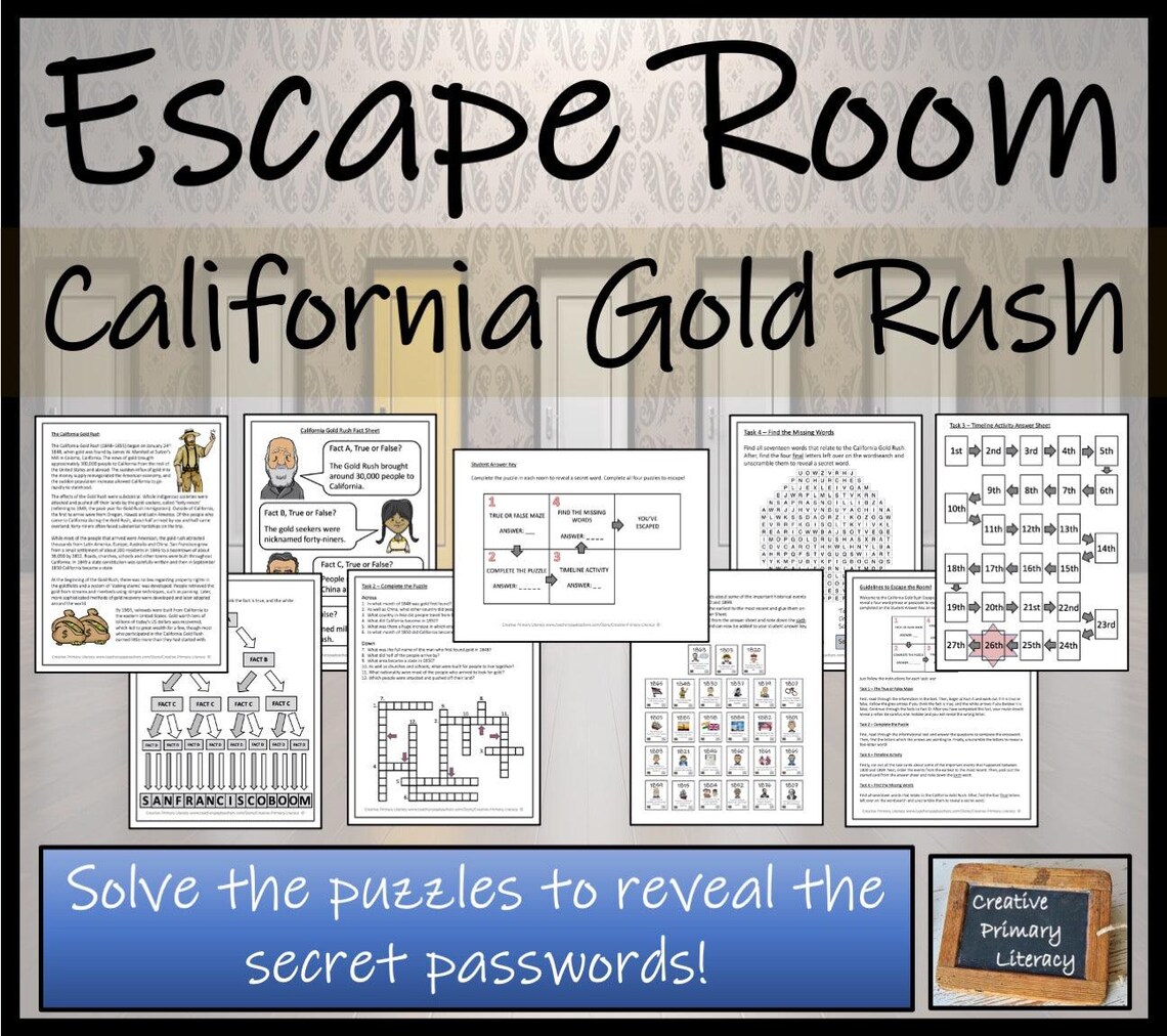 California Gold Rush Escape Room Activity - Etsy