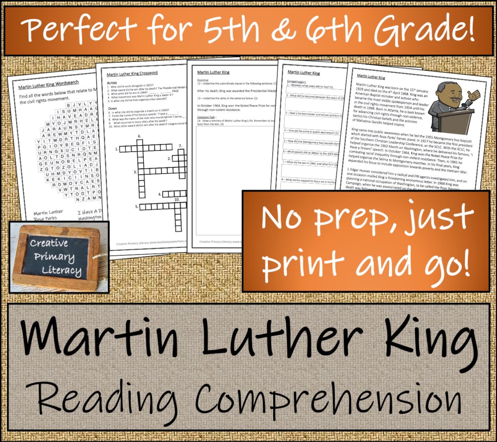 Martin Luther King Close Reading Comprehension Activity 5th Grade & 6th ...