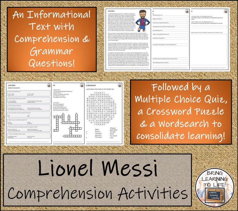 Lionel Messi Close Reading Comprehension Activities | 5th Grade & 6th ...