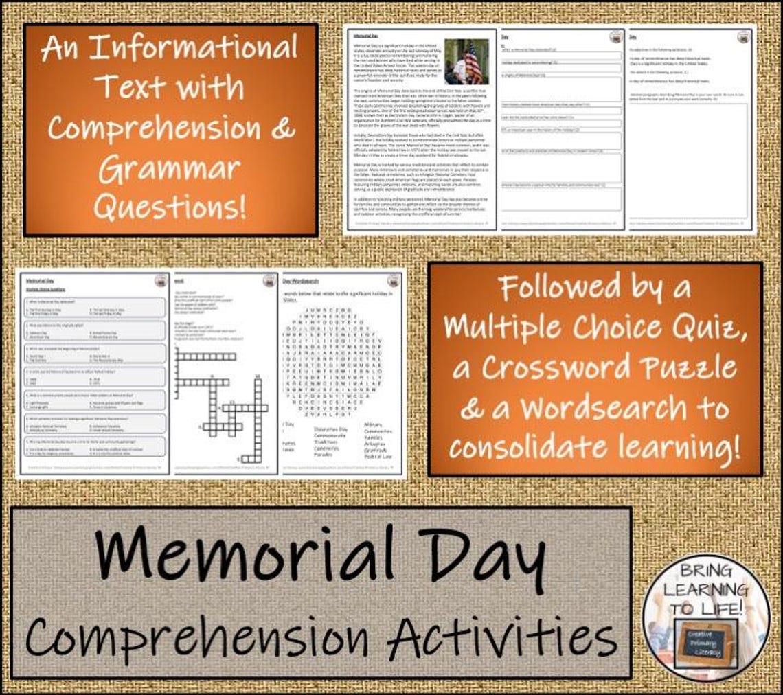 Memorial Day Close Reading Comprehension Activities | 5th & 6th Grade ...