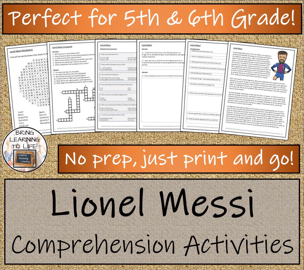 Lionel Messi Close Reading Comprehension Activities | 5th Grade & 6th ...