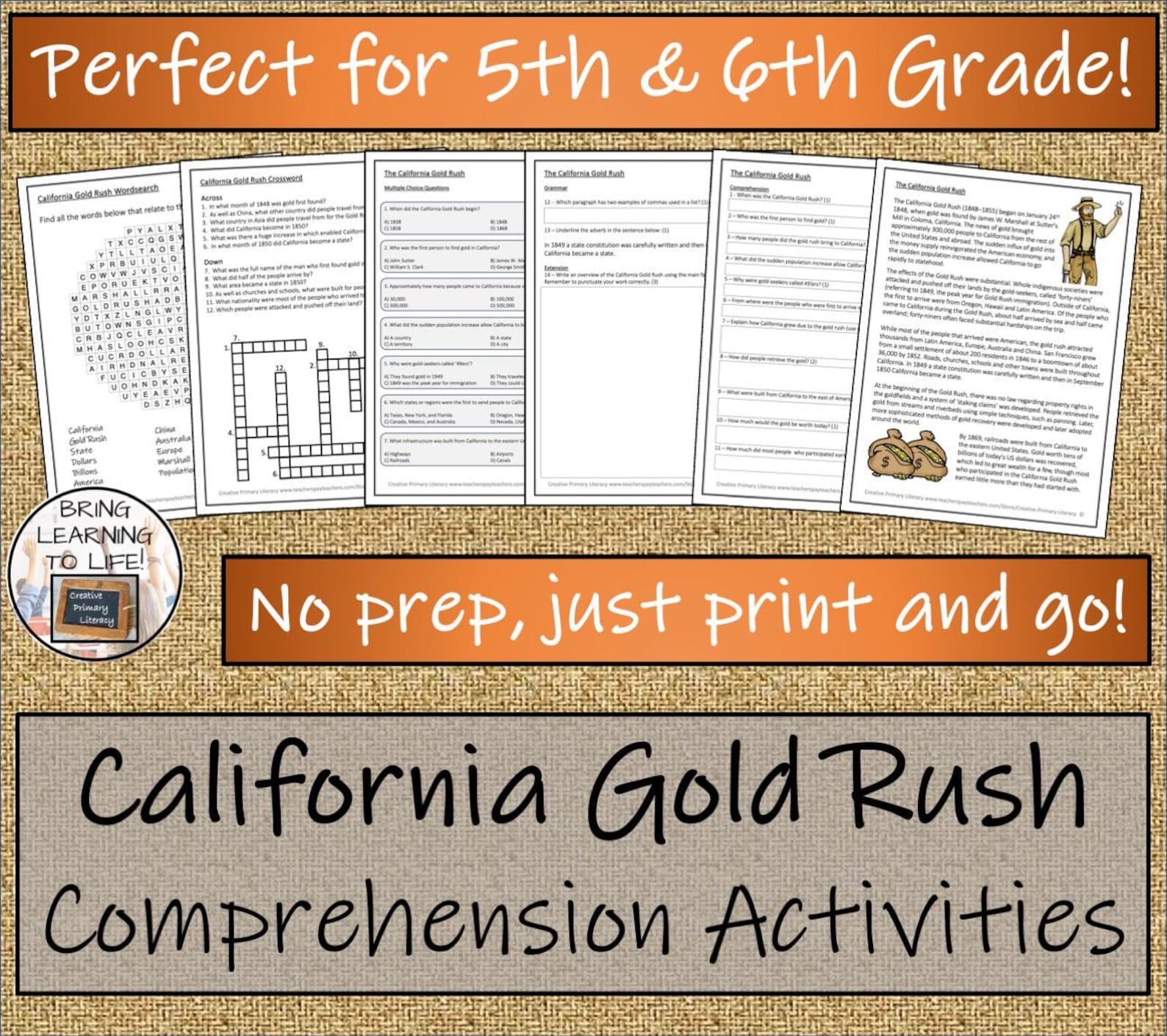 California Gold Rush Close Reading Comprehension Activities | 5th & 6th ...