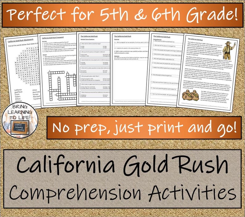 California Gold Rush Close Reading Comprehension Activities | 5th & 6th ...
