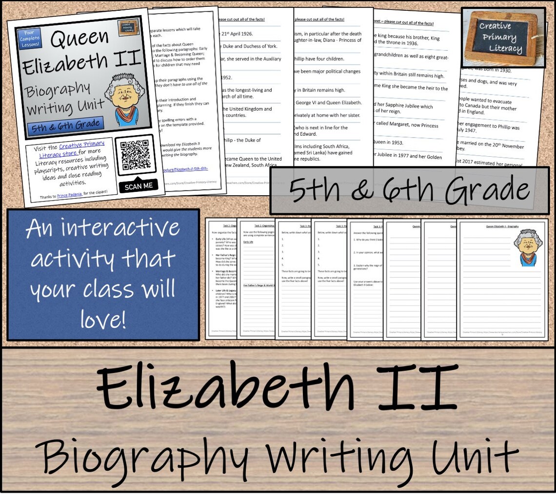 Queen Elizabeth II Biography Writing Unit | 5th Grade & 6th Grade - Etsy