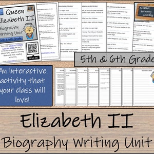 Queen Elizabeth II Biography Writing Unit 5th Grade & 6th - Etsy