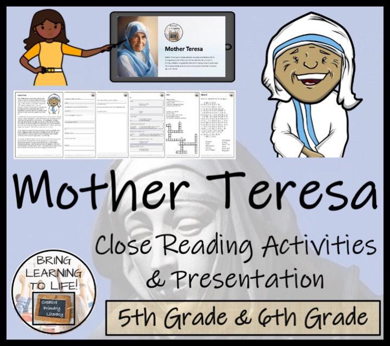 Mother Teresa Close Reading Comprehension Activities 5th Grade & 6th ...