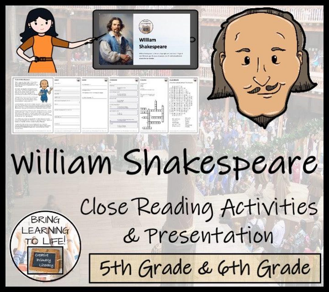 William Shakespeare Close Reading Comprehension Activities | 5th Grade ...