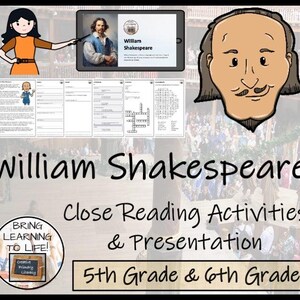 William Shakespeare Close Reading Comprehension Activities | 5th Grade ...