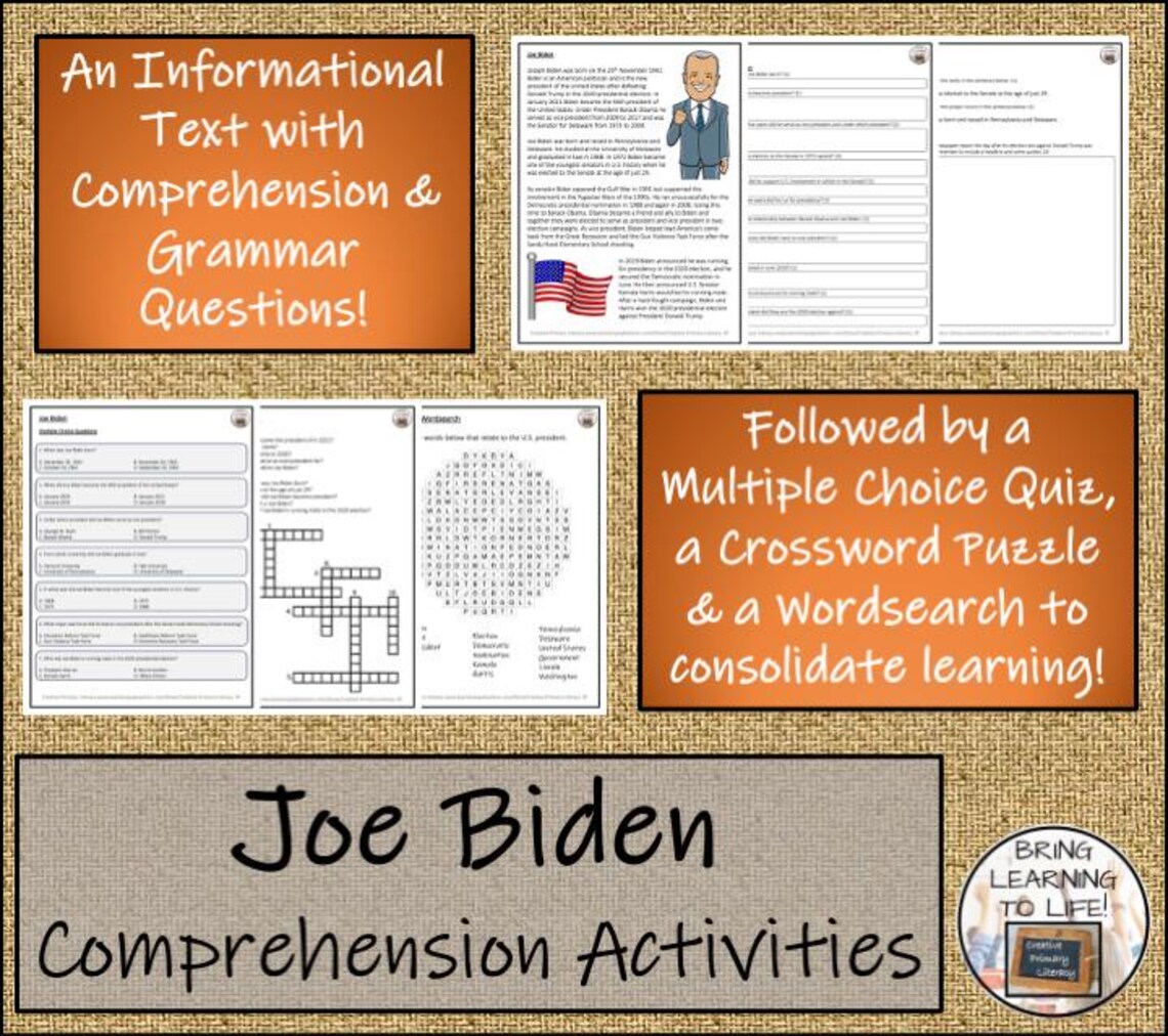 Joe Biden Close Reading Comprehension Activities 5th Grade & 6th Grade ...