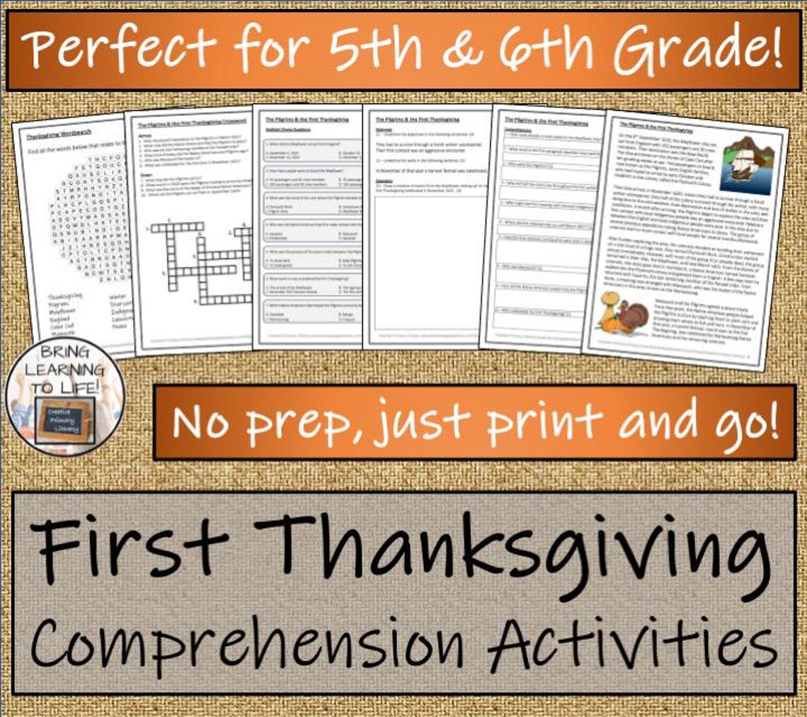 First Pilgrims and Thanksgiving Close Reading Comprehension Activities ...