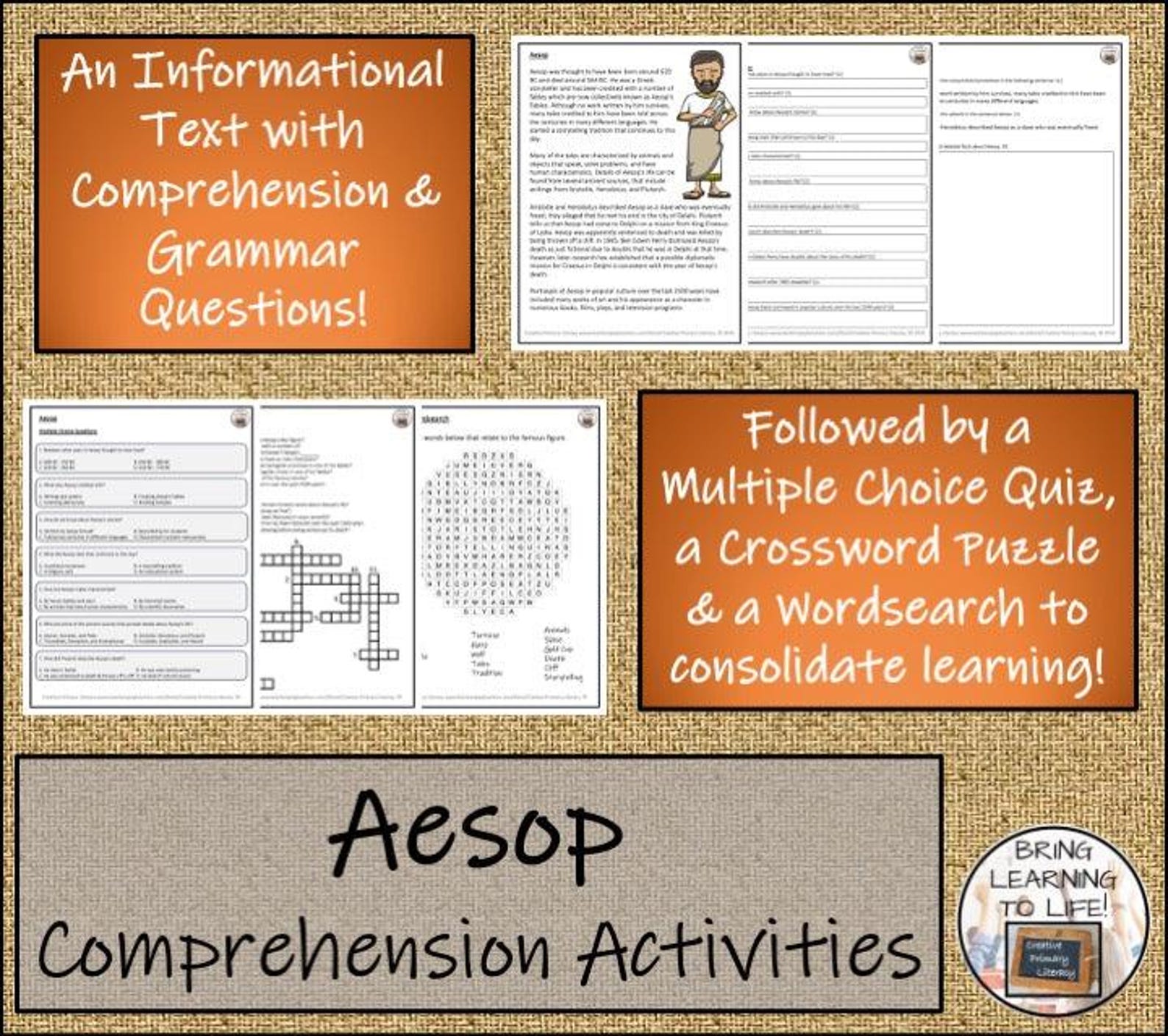 Aesop Close Reading Comprehension Activities | 5th Grade & 6th Grade - Etsy