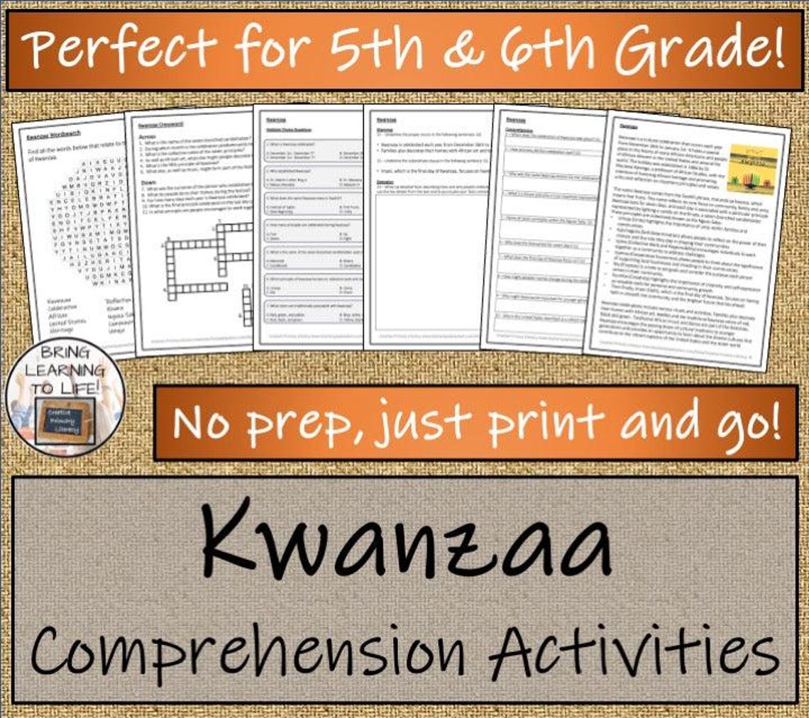 Kwanzaa Close Reading Comprehension Activities | 5th & 6th Grade - Etsy