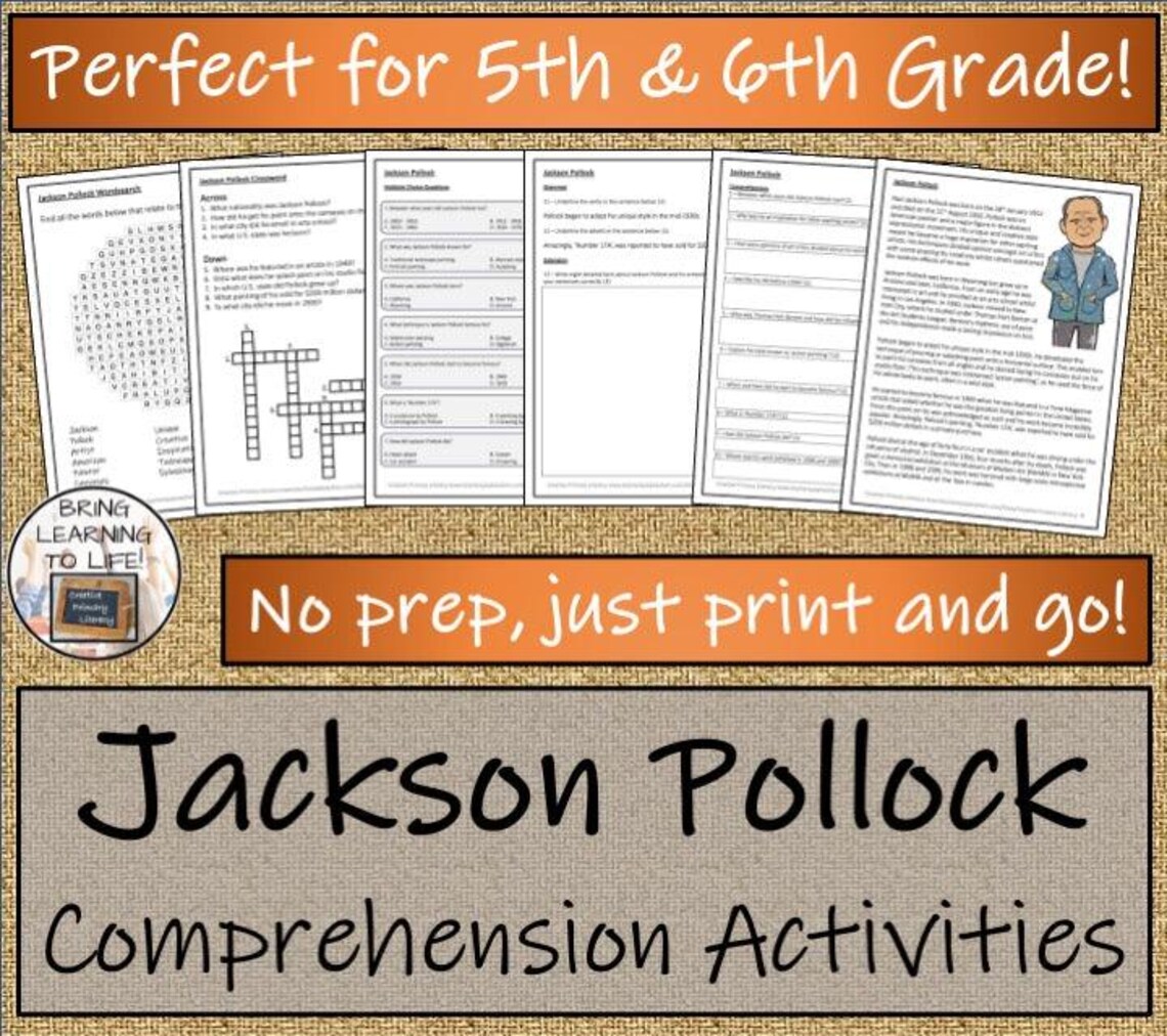 Jackson Pollock Close Reading Comprehension Activities | 5th Grade ...