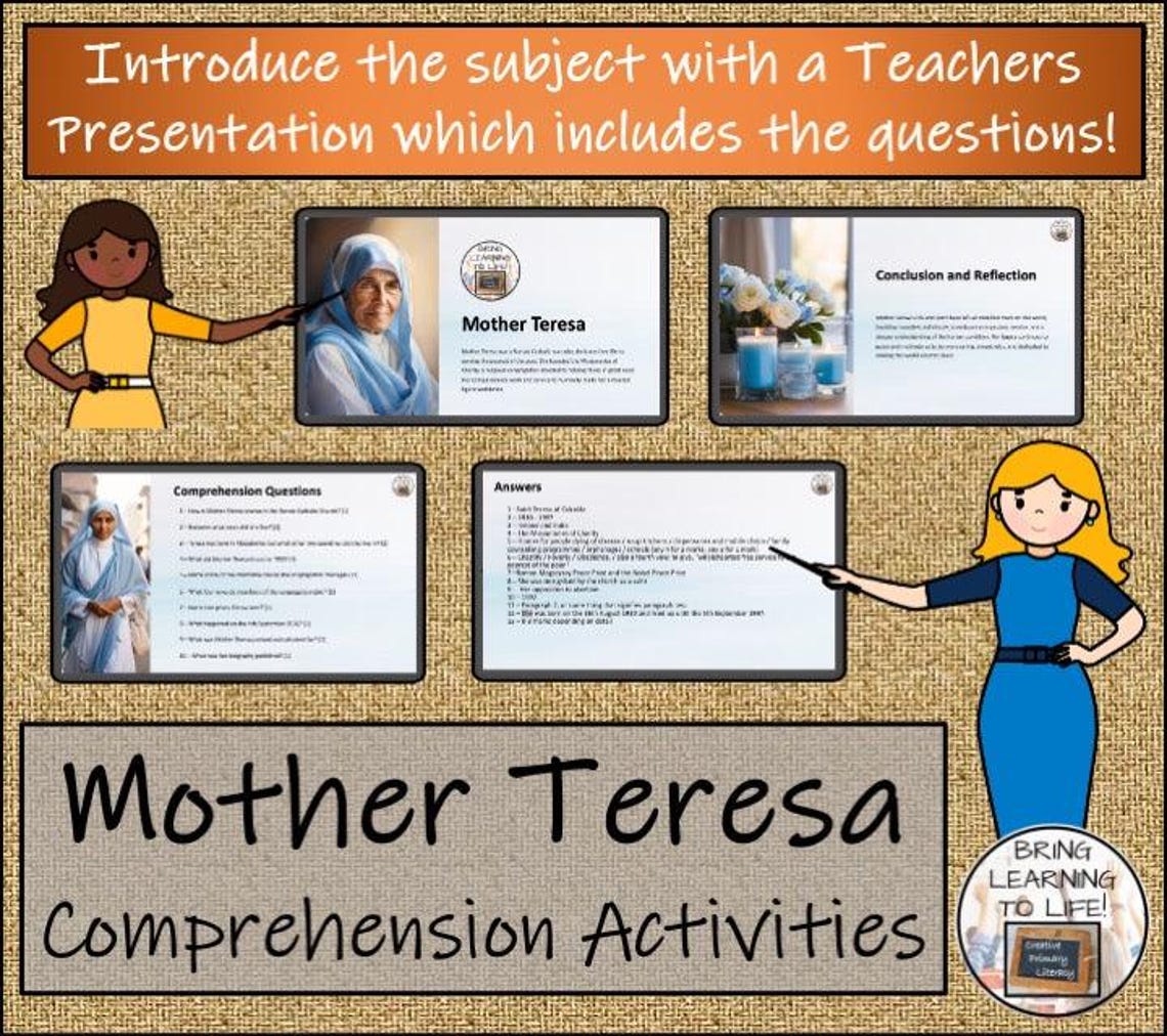 Mother Teresa Close Reading Comprehension Activities 5th Grade & 6th ...