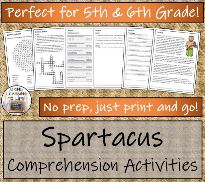 Spartacus Close Reading Comprehension Activities 5th Grade & 6th Grade ...