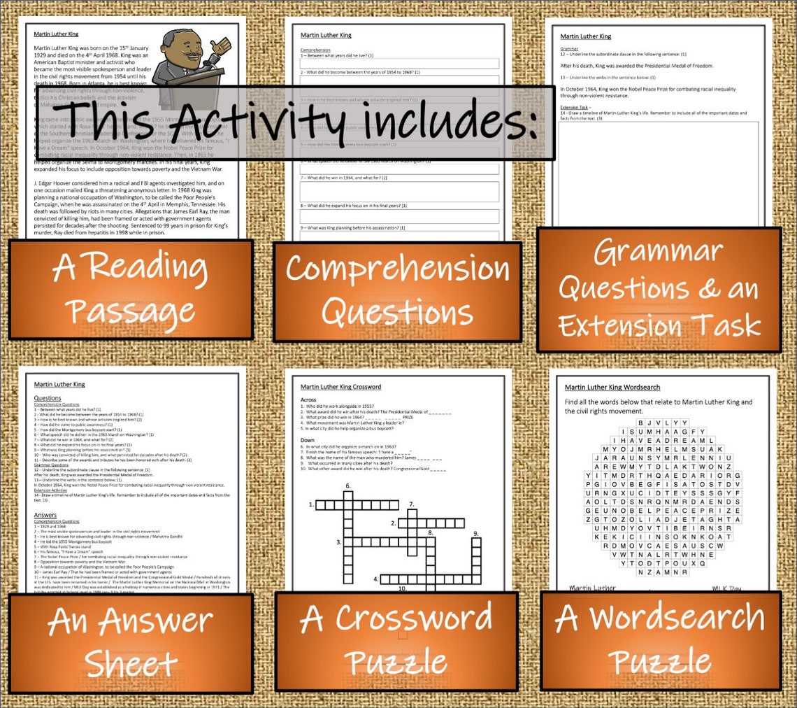 Martin Luther King Close Reading Comprehension Activity 5th Grade & 6th ...