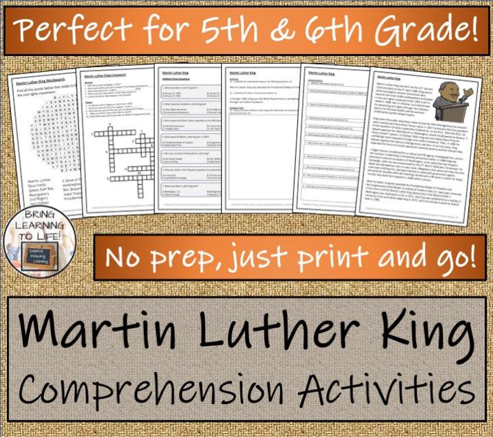 Martin Luther King Close Reading Comprehension Activities 5th Grade ...