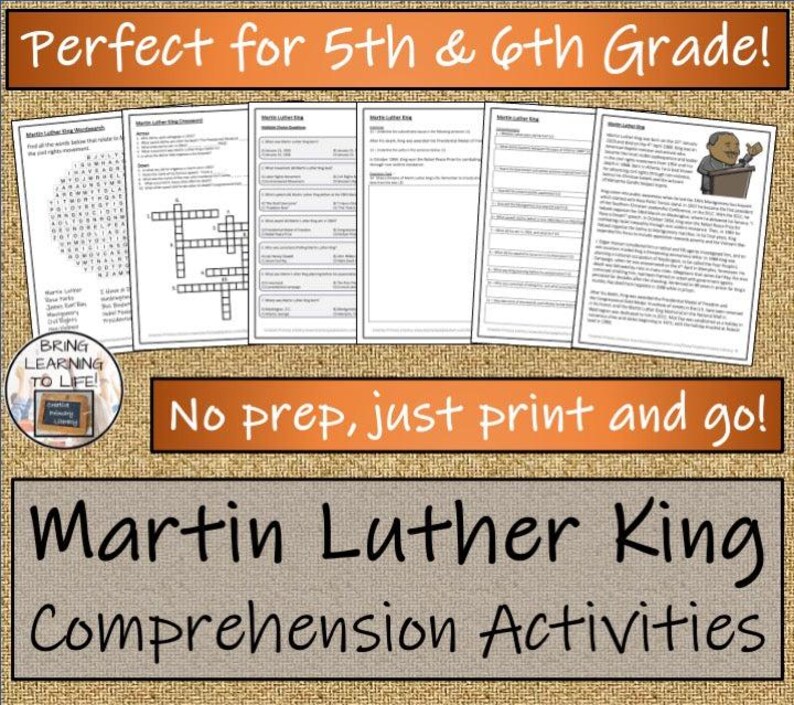 Martin Luther King Close Reading Comprehension Activities 5th Grade ...