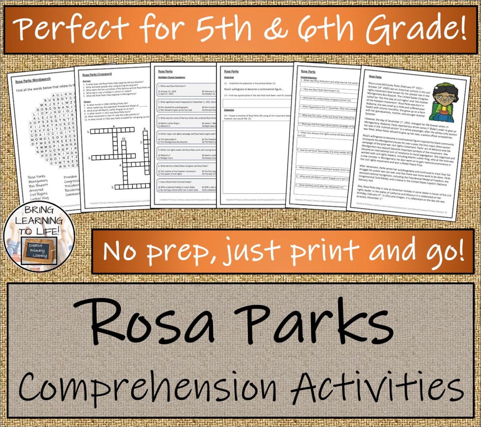 Rosa Parks Close Reading Comprehension Activities | 5th Grade & 6th ...
