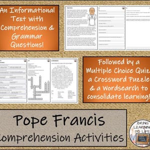 Pope Francis Close Reading Comprehension Activities | 5th Grade & 6th ...