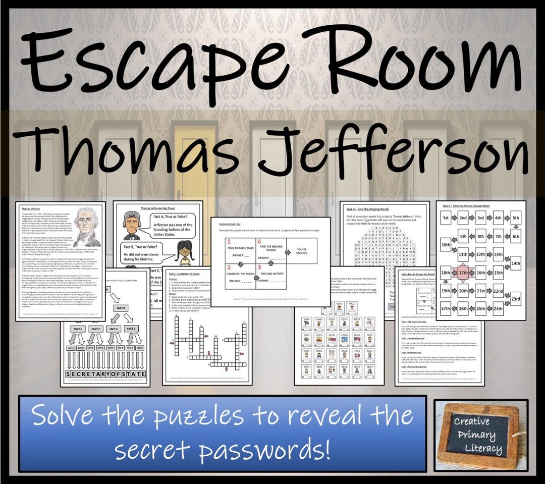 Thomas Jefferson Escape Room Activity - Etsy