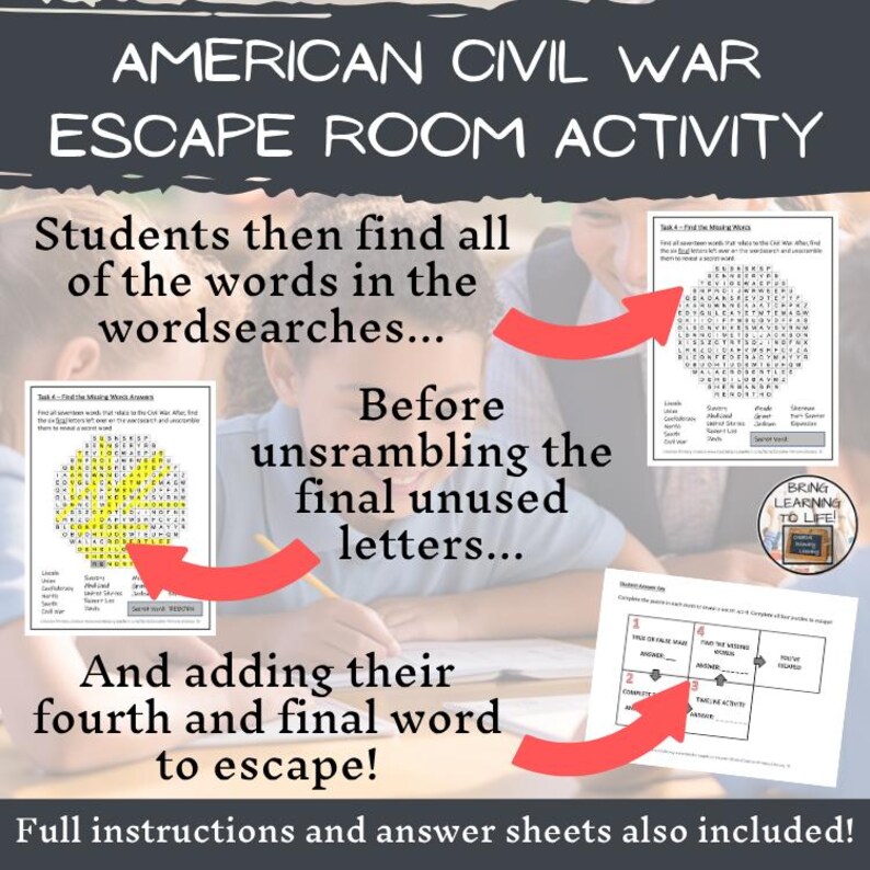 American Civil War Escape Room Activity - Etsy