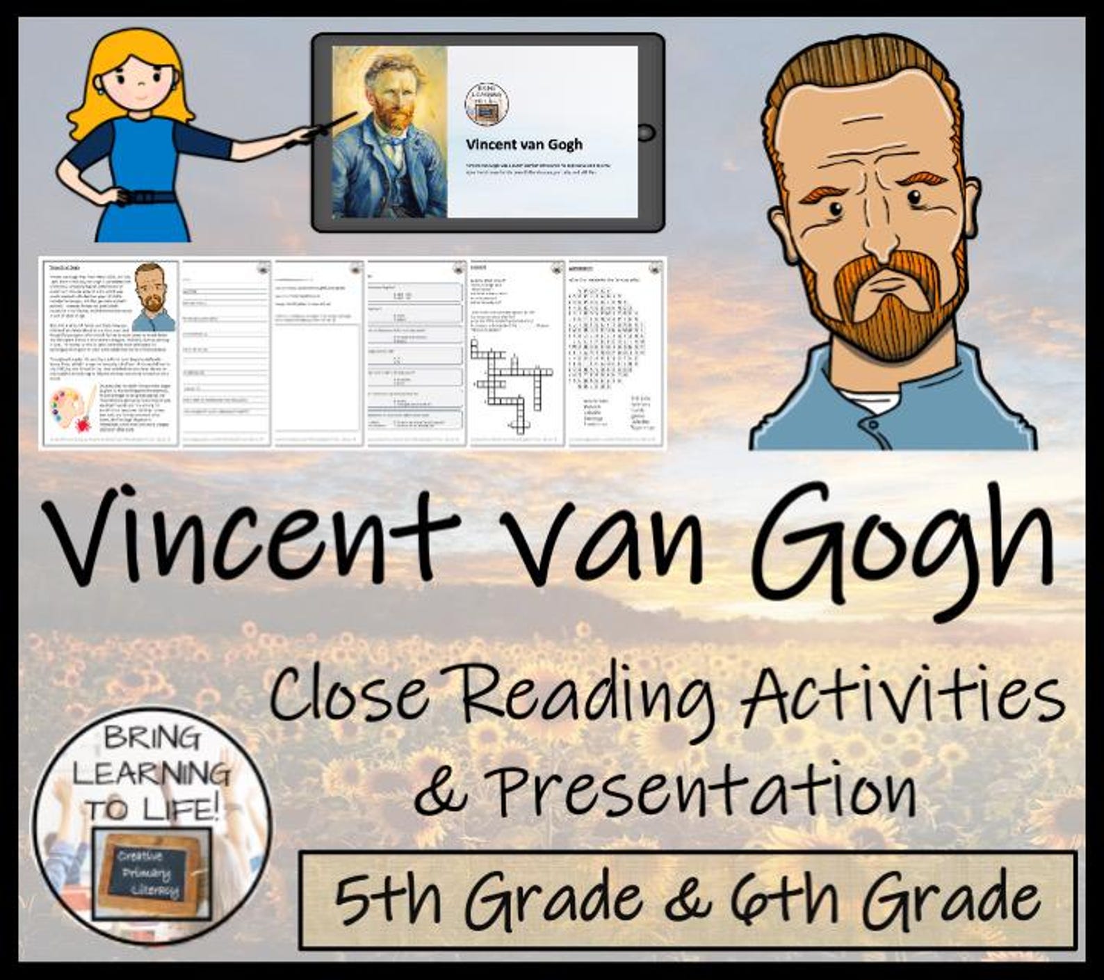 Vincent Van Gogh Close Reading Comprehension Activities 5th Grade & 6th ...