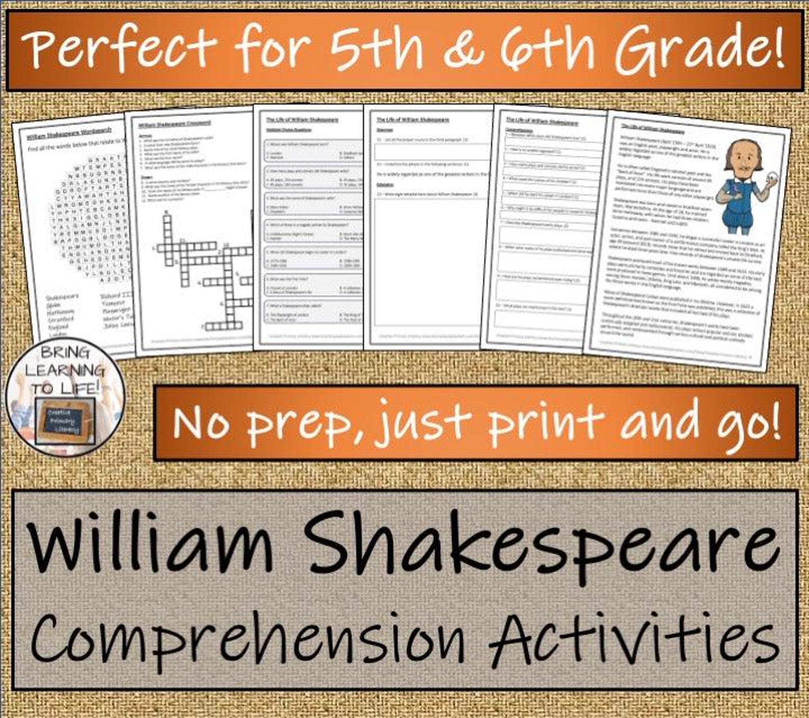 William Shakespeare Close Reading Comprehension Activities 5th Grade ...